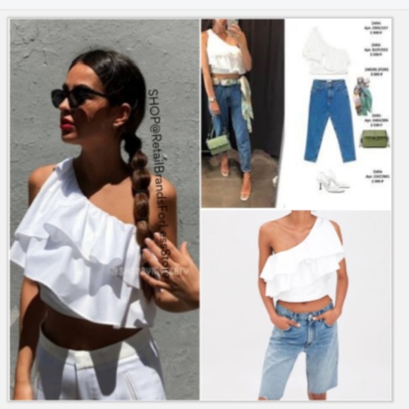 Zara | Tops | Zara White Asymmetric Voluminous Poplin Frilled Ruffled ...